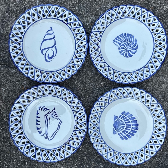 Dining | Vintage Portugal Ceramic Nautical Blue White Ceramic Plate Set ...